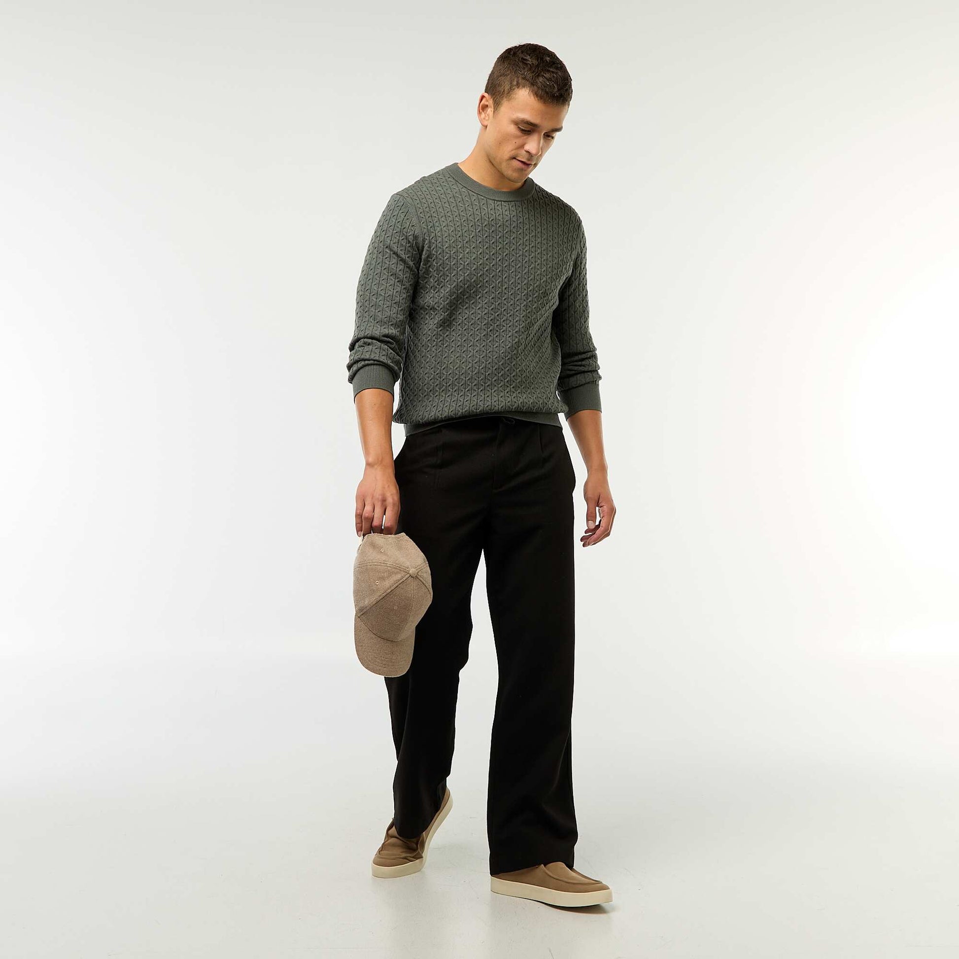 Pull col rond mini torsade uni KAKI – Kiabi Algérie