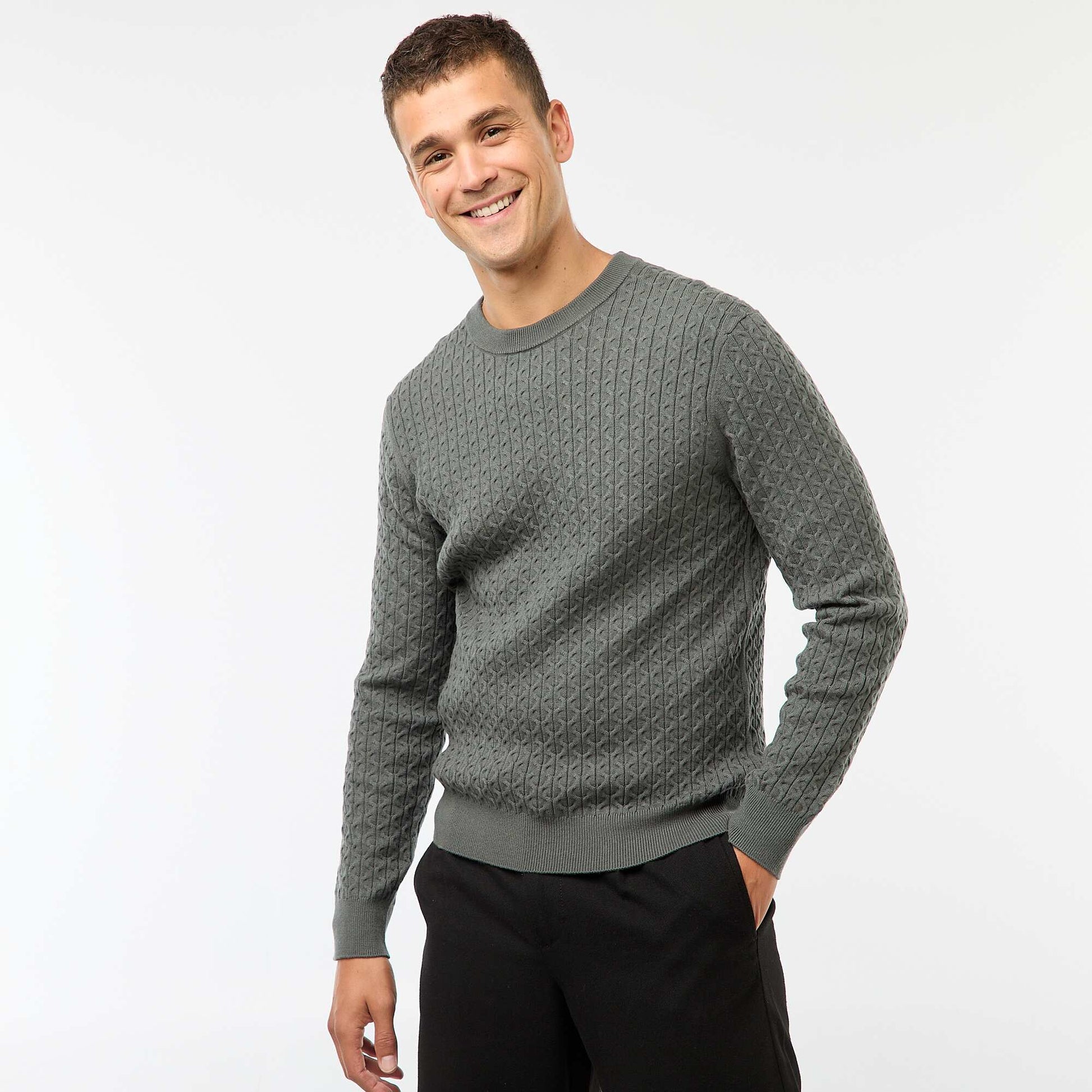 Pull col rond mini torsade uni KAKI – Kiabi Algérie